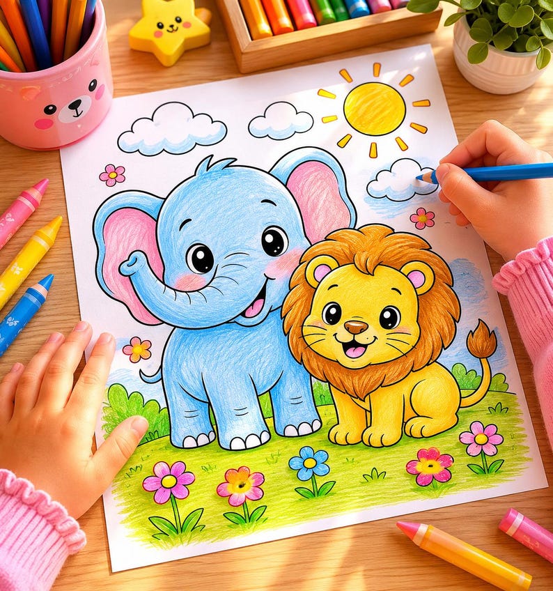 Safari Animals Printable PDF for Kids | Lion Elephant Giraffe Coloring ...
