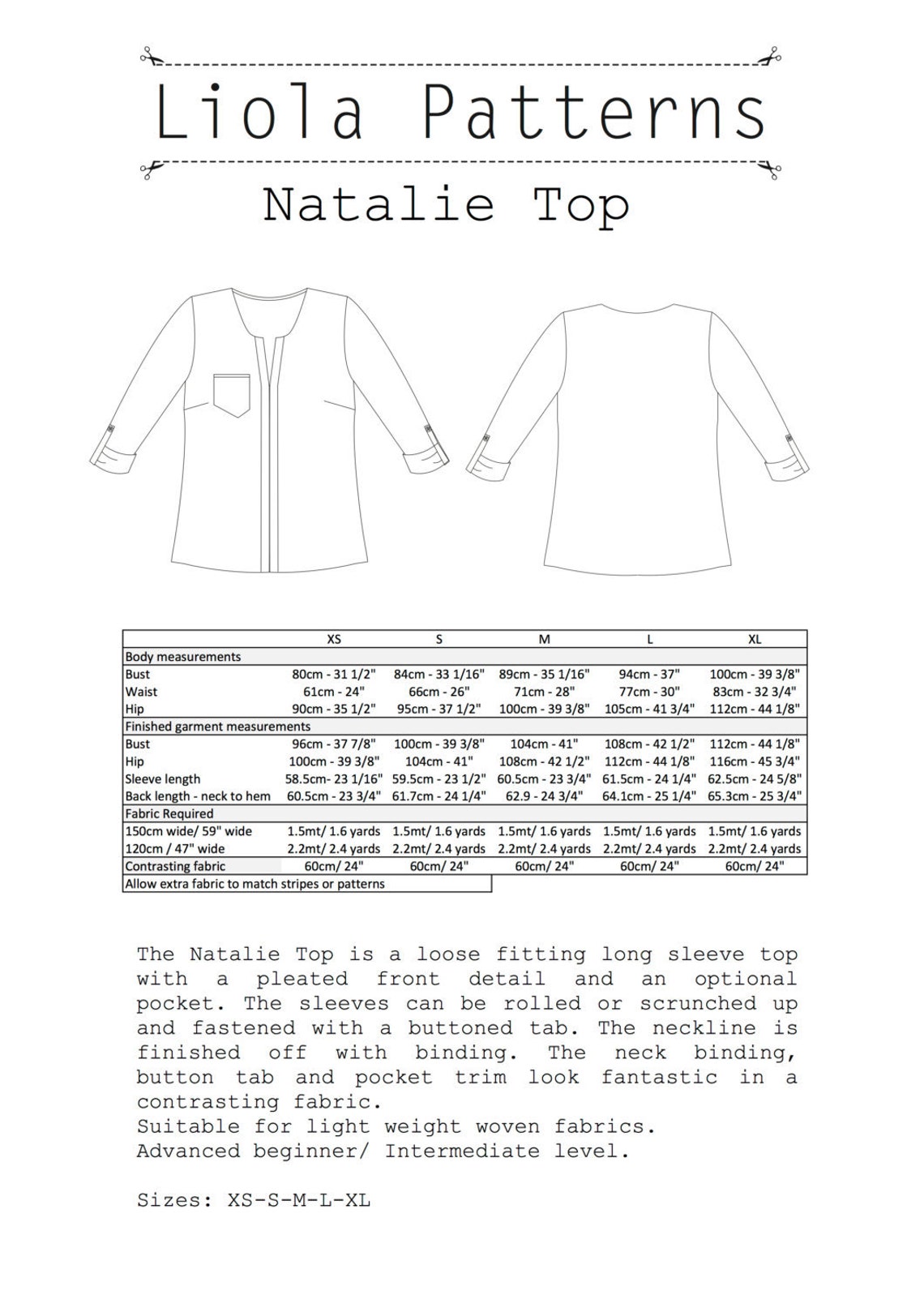 Natalie Top PDF Sewing Pattern - Etsy