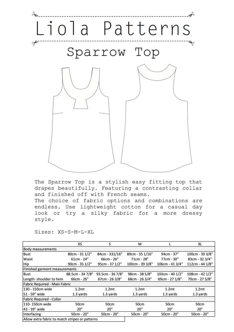 Sparrow Top Pdf Sewing Pattern Etsy