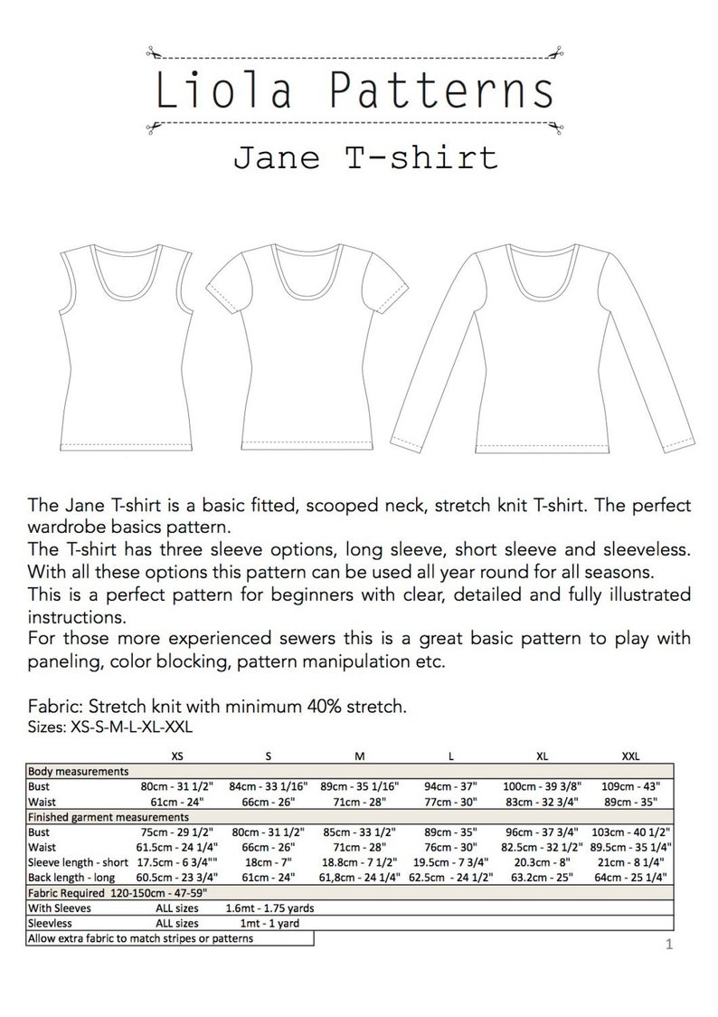 Jane T-shirt PDF Sewing Pattern - Etsy