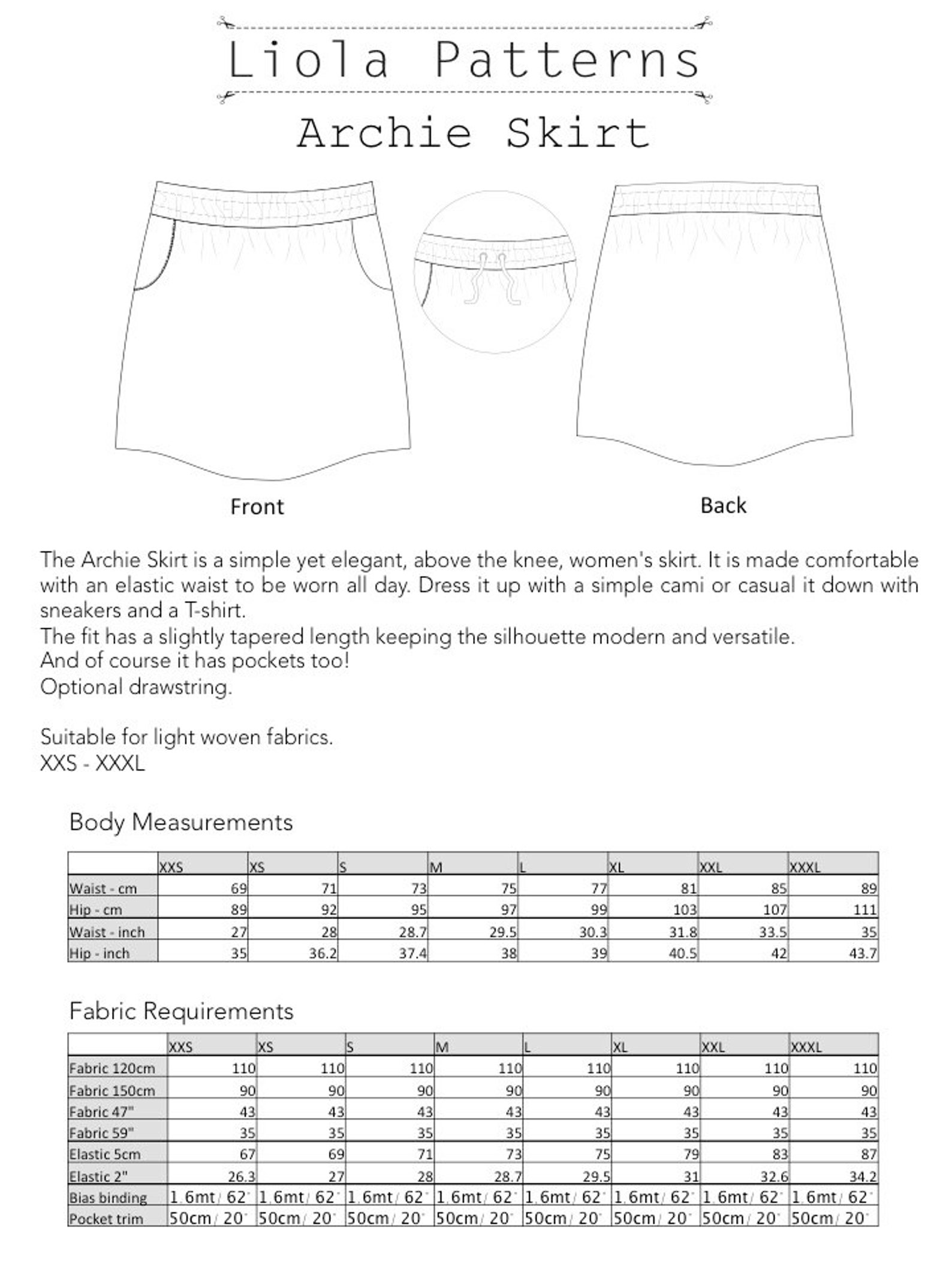 Archie Skirt Pdf Sewing Pattern | Etsy