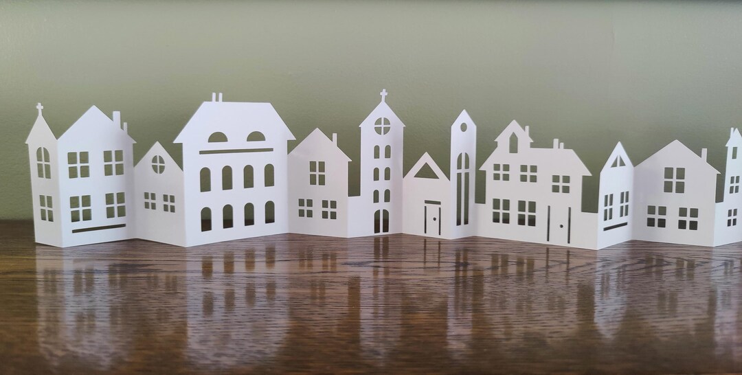 Mini Houses Concertina Village Scene Decoration Buildings Town White ...