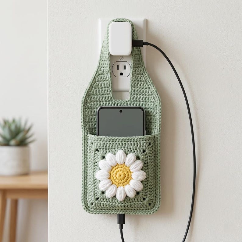 Hanging Phone Pocket Crochet, Easy Phone Stand Pattern, Quick Home ...