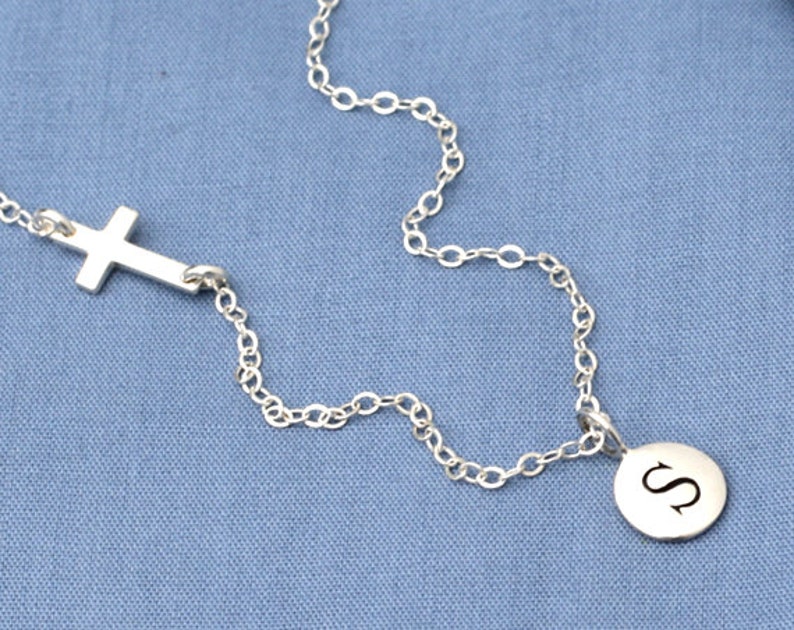 Sideways Cross Initial Necklace,personalized Necklace,sterling Silver ...