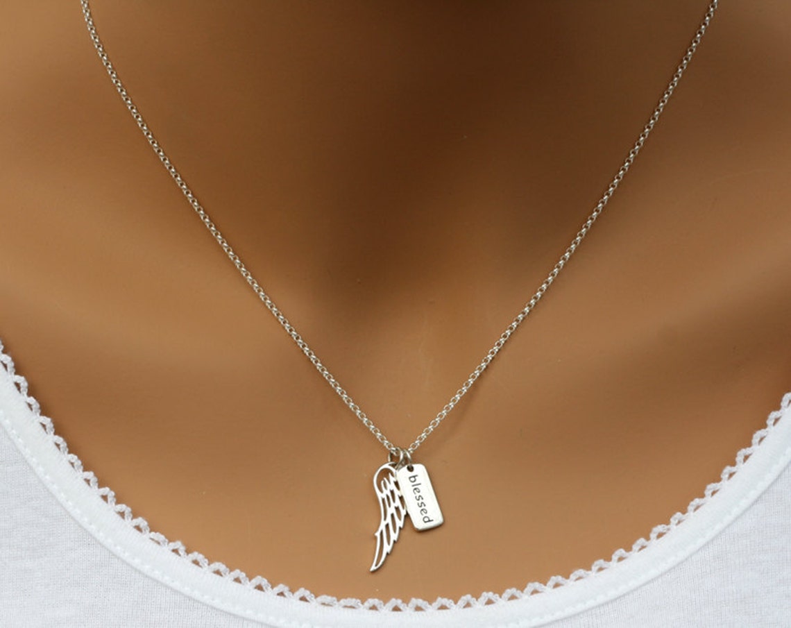 Blessed Necklace Angel Wing Angel Wing With Blessed Pendant - Etsy