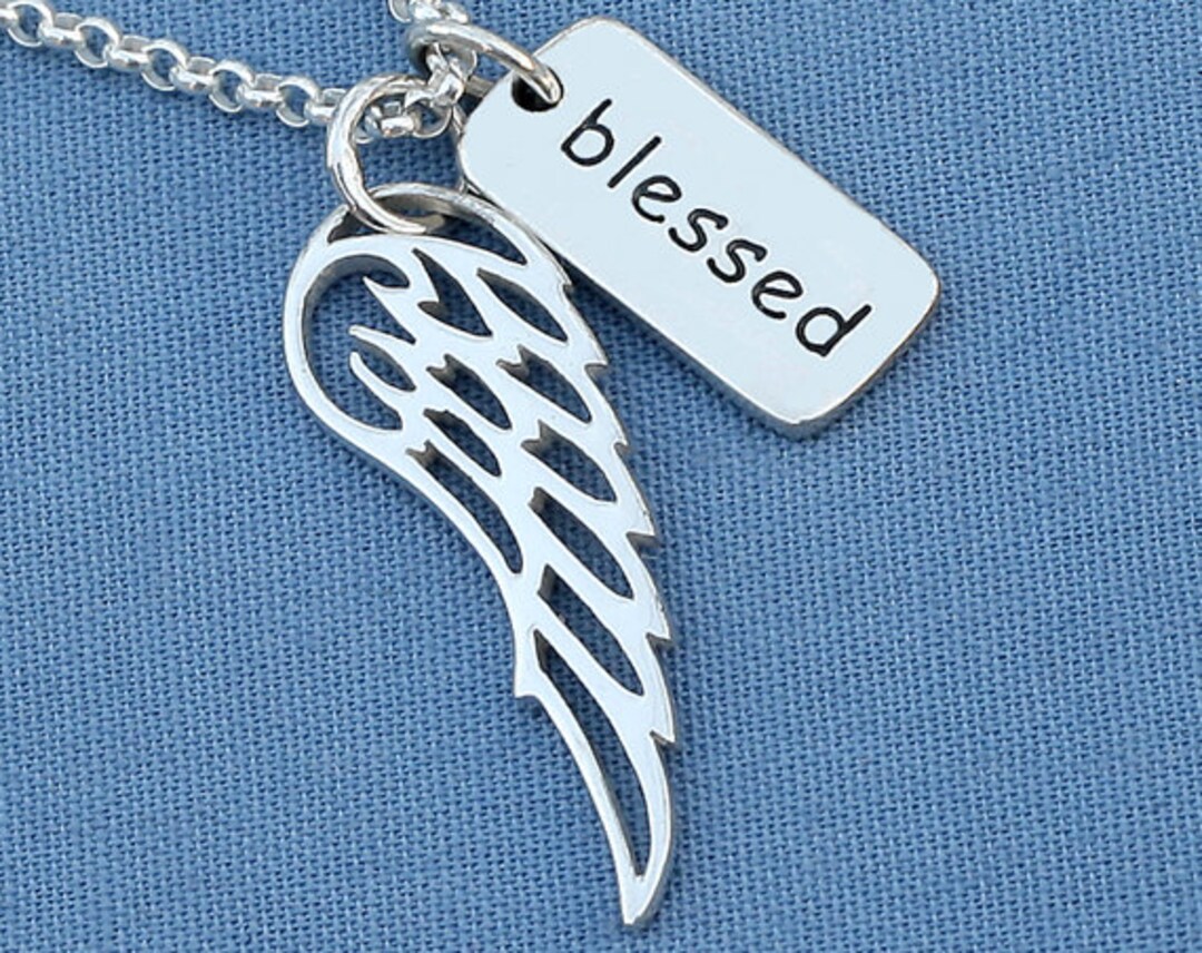 Blessed Necklace Angel Wing, Angel Wing With Blessed Pendant, Sterling ...