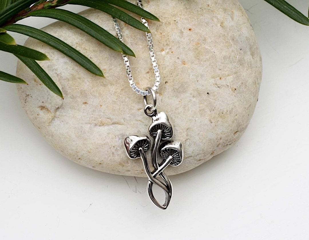 Mushroom Necklace Sterling Silver, Silver, Mushroom Charm, Mushroom ...
