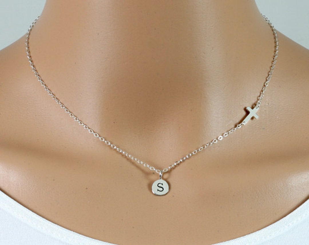 Sideways Cross Initial Necklace,personalized Necklace,sterling Silver ...