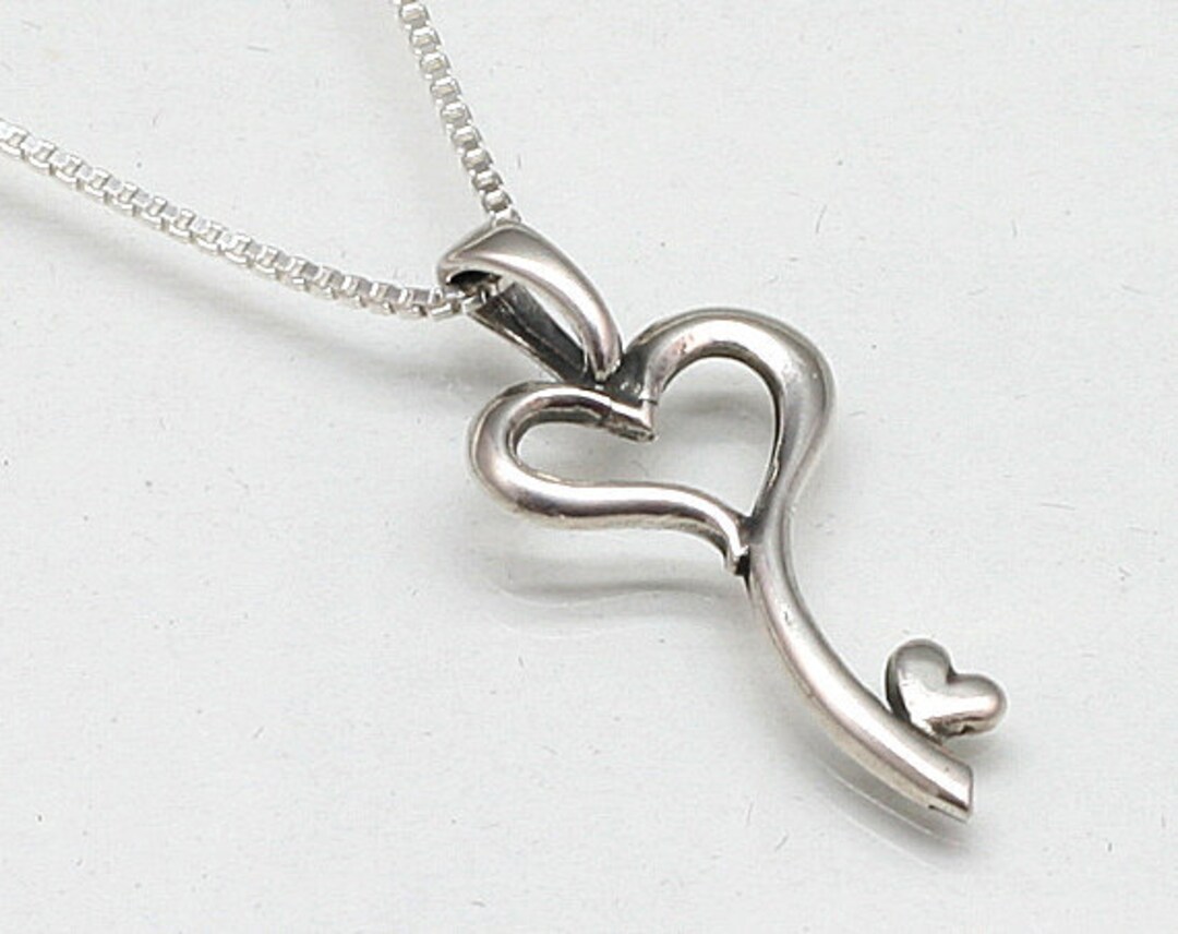 Silver Heart Key Necklace,heart Charm Necklace,valentine's Day Necklace ...
