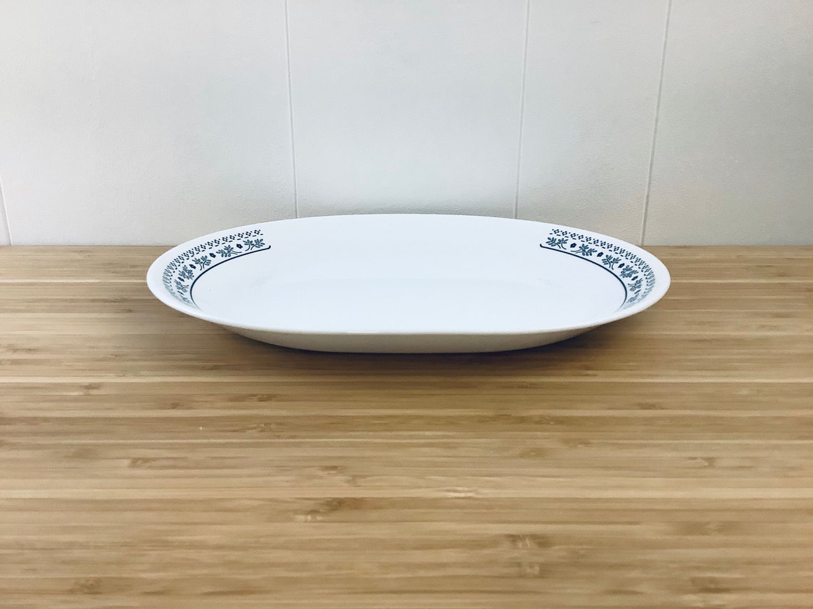 Vintage Corelle Serving Tray, Blue Flower Design, Retro Kitchen Platter ...