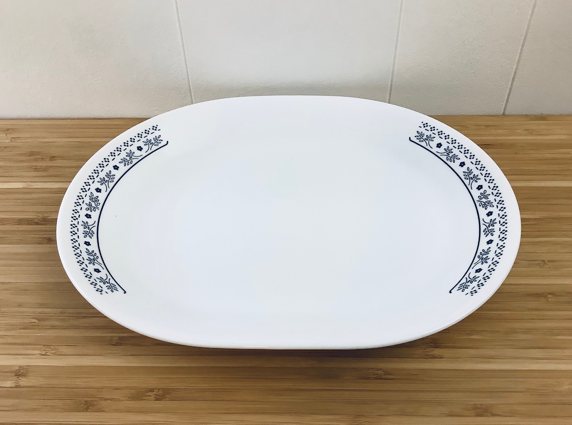 Vintage Corelle Serving Tray, Blue Flower Design, Retro Kitchen Platter ...