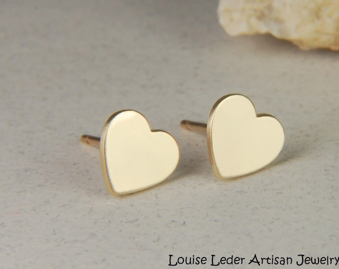 Gold Heart Earrings 14K Solid Gold Earrings Heart Stud Earrings 14K ...