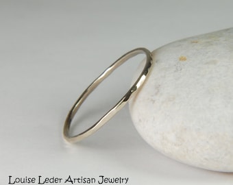 Dainty White Gold Ring 14K Solid Gold Ring Hammered Gold | Etsy