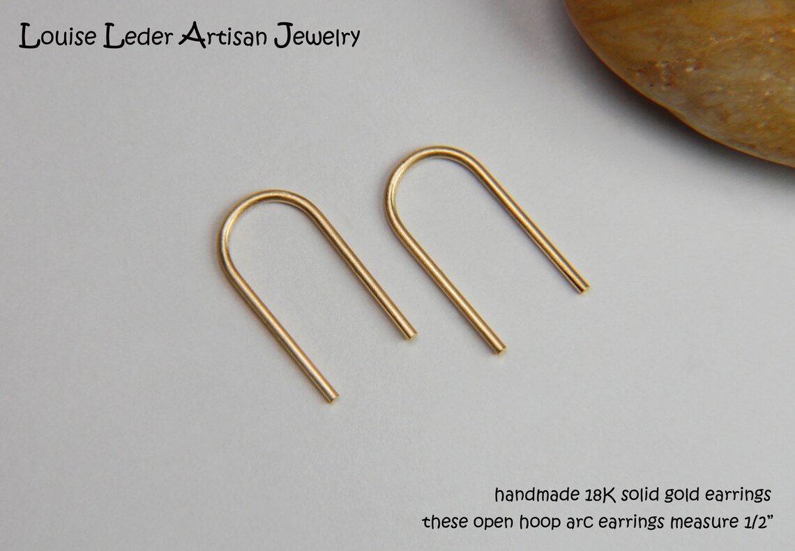 18K Solid Gold Earrings Open Hoop Earrings Gold U Arc Earrings | Etsy