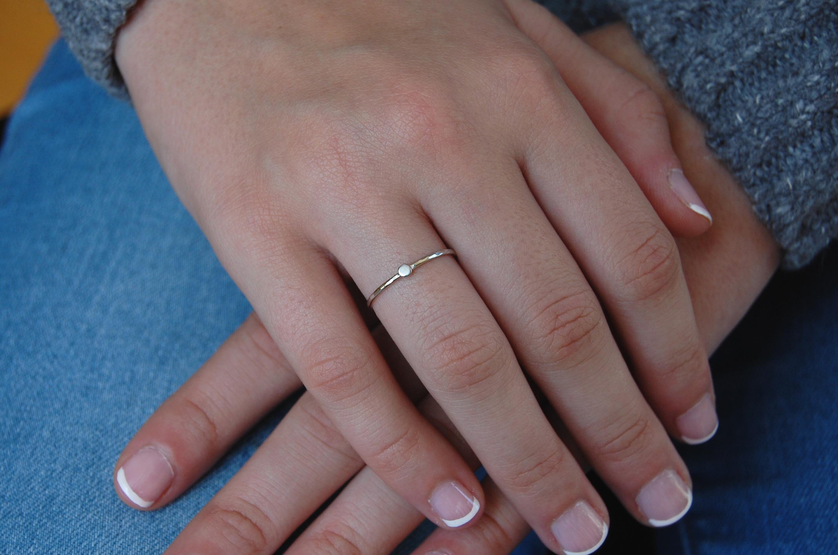Dainty White Gold Ring 14K Solid Gold Ring Hammered Gold | Etsy