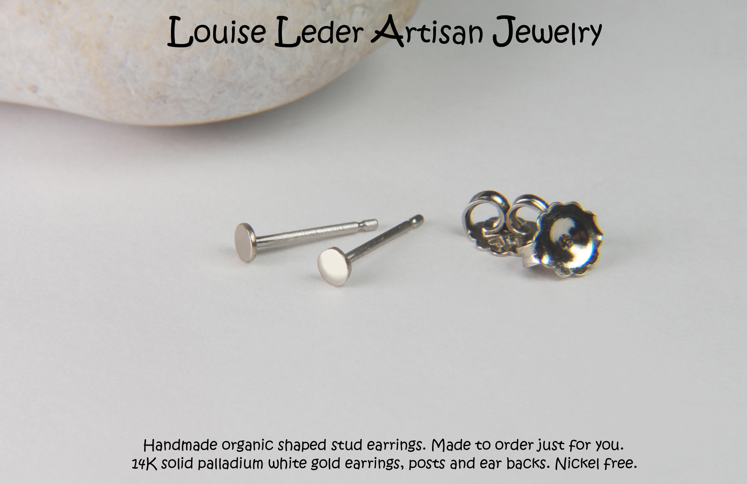 LouiseLeder Palladium Earrings 14K White Gold Stud Earrings Palladium White Gold Earrings