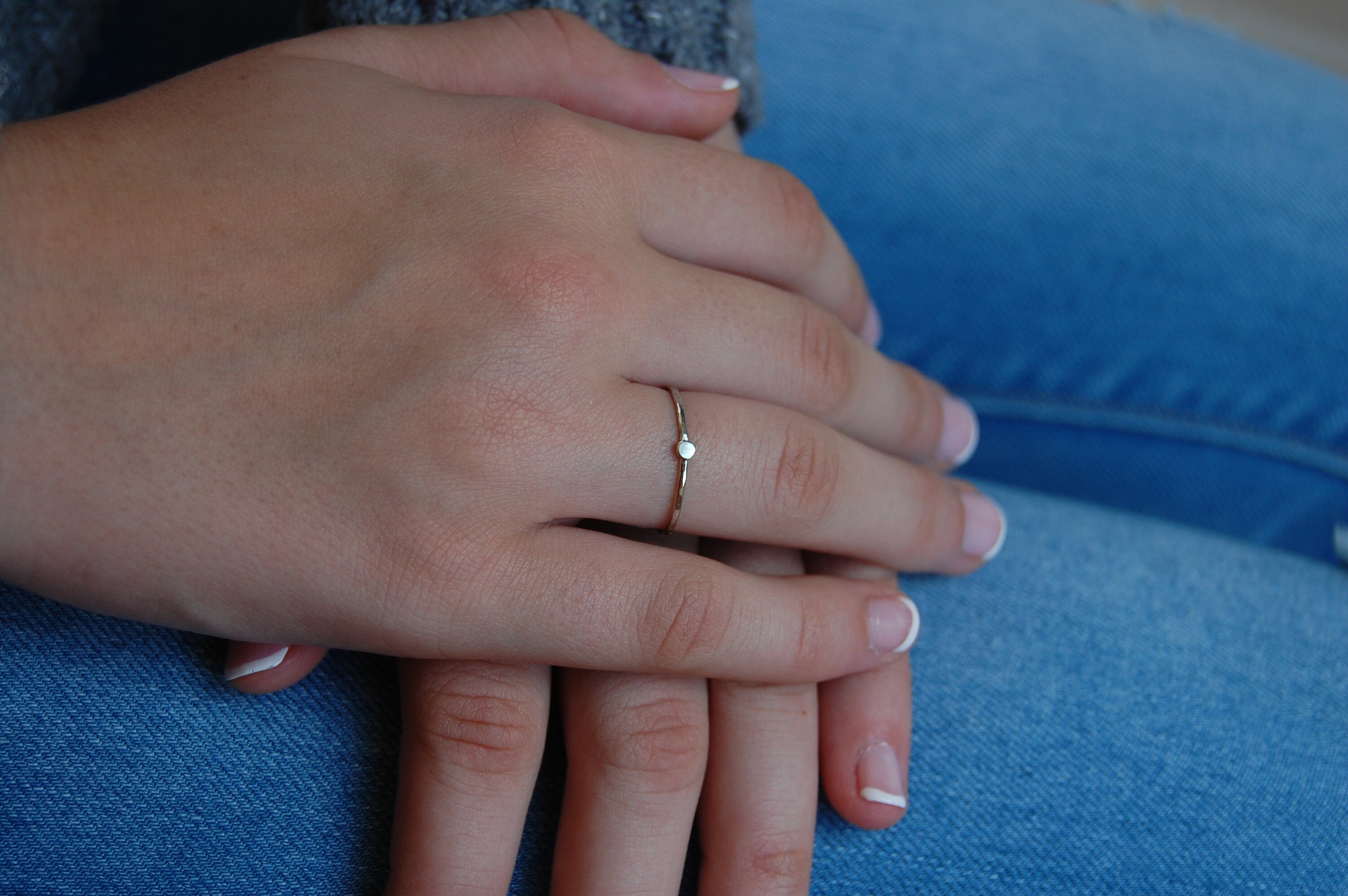 Dainty White Gold Ring 14K Solid Gold Ring Hammered Gold | Etsy