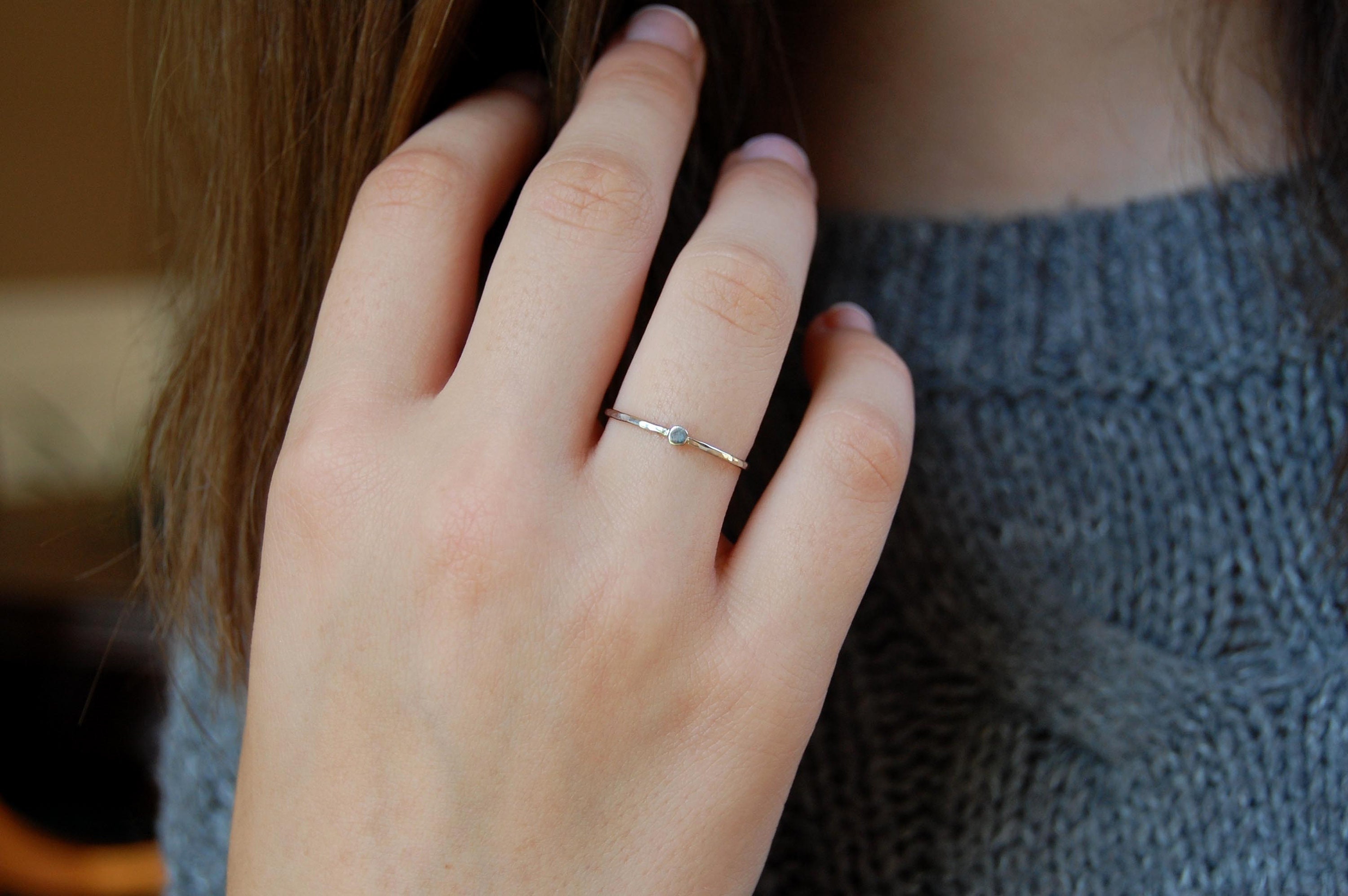 Dainty White Gold Ring 14K Solid Gold Ring Hammered Gold | Etsy