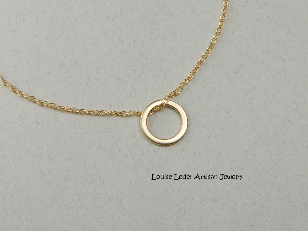 Dainty 14K Solid Gold Circle Necklace: Handmade Minimalist Pendant - Etsy