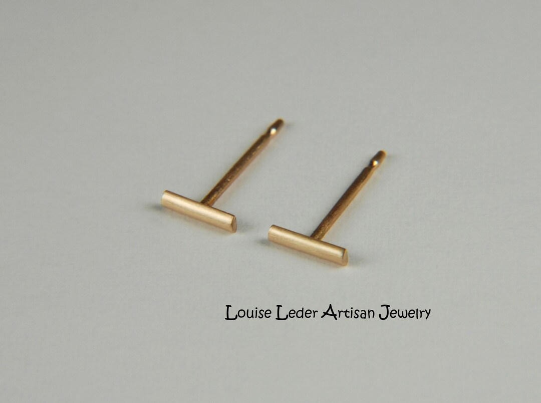 14K Solid Gold Bar Stud Earrings: Handmade Minimalist Jewelry - Etsy