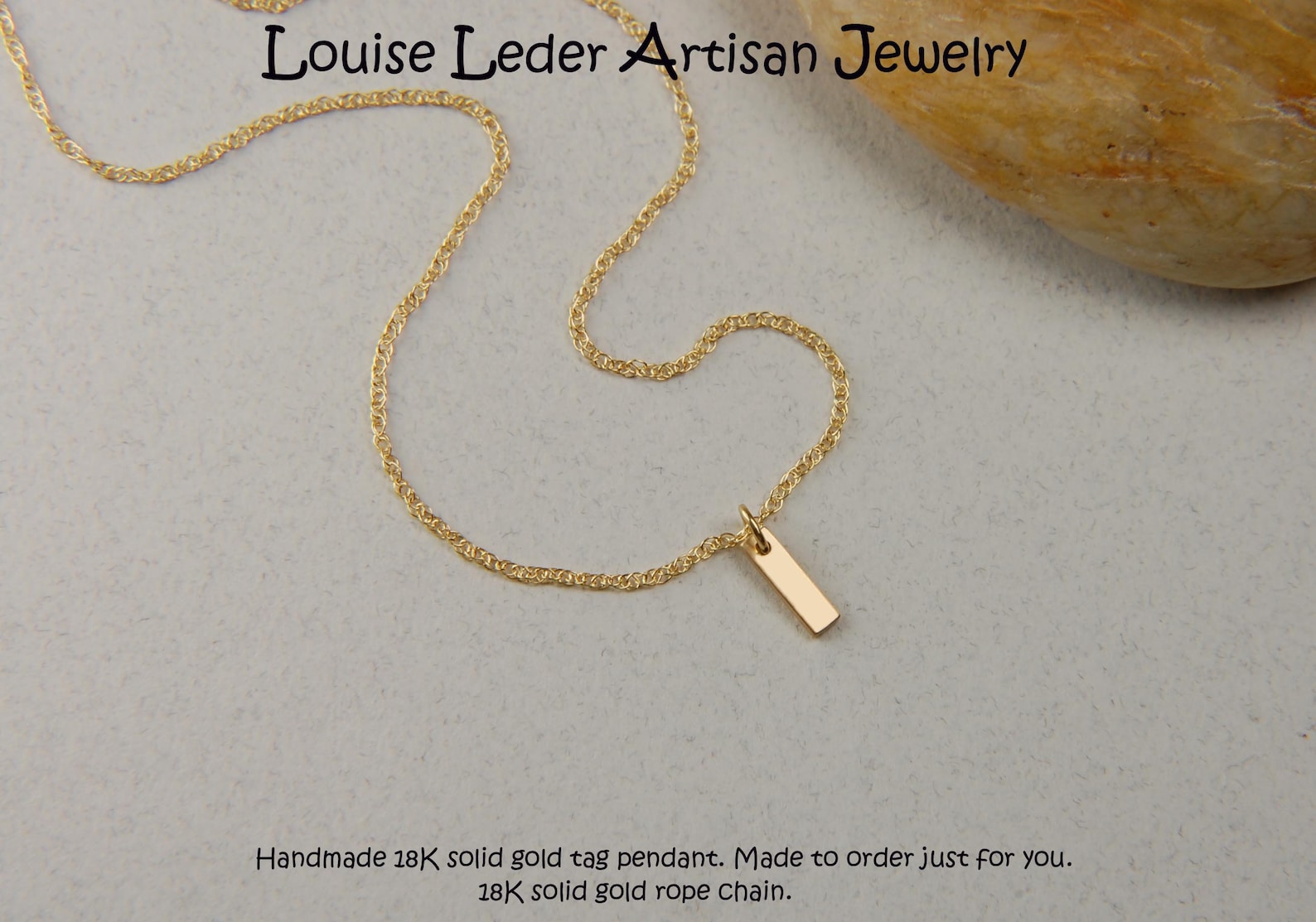 Dainty 18K Solid Gold Tag Necklace - Handmade Minimalist Pendant - Etsy