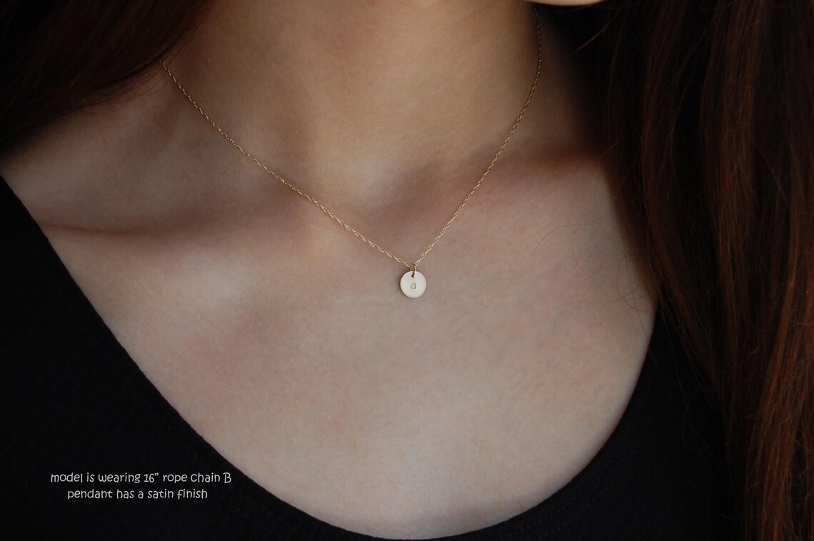 14K Solid Gold Necklace Gold Disc Necklace Gold Personalized - Etsy