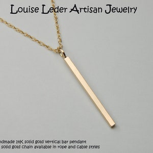 Handmade 14K Solid Gold Vertical Bar Necklace: Minimalist Layering - Etsy