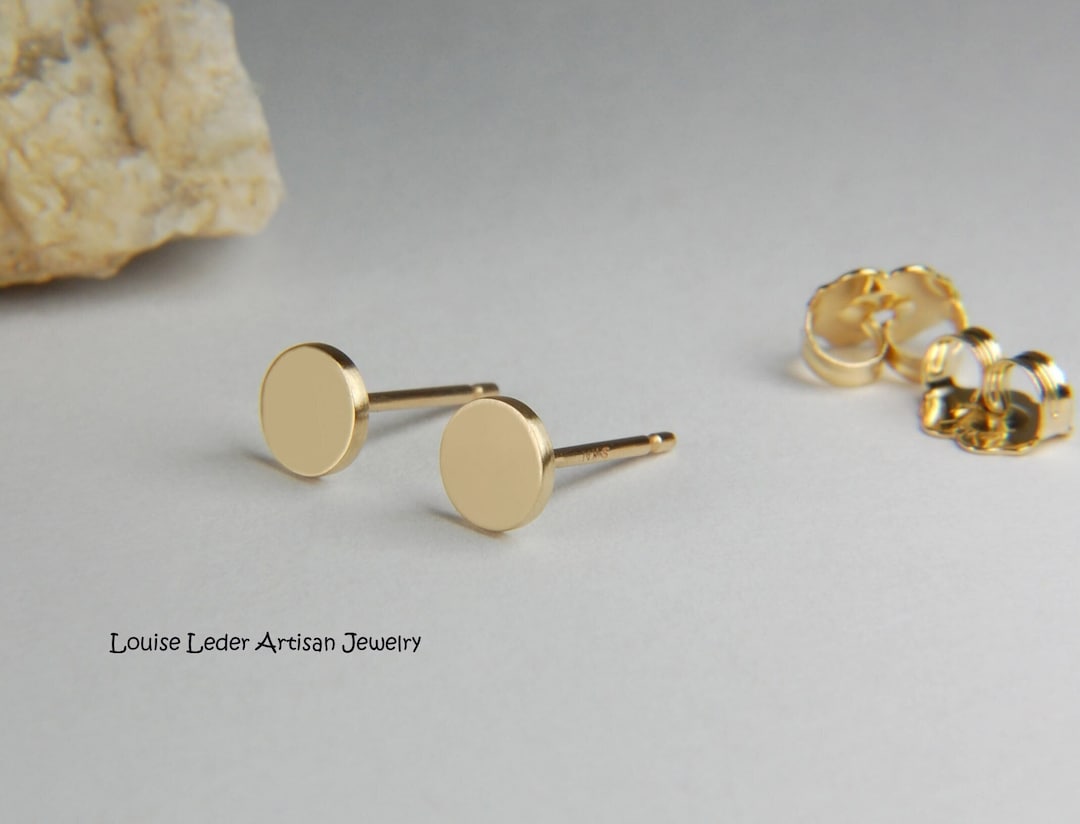 Gold Stud Earrings 14K Solid Gold Earrings, Gold Disc Earrings 14K ...