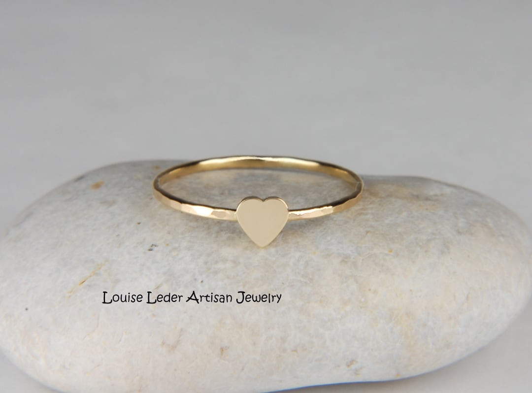 Gold Heart Ring 14K Dainty Gold Ring for Women, Small Heart Ring Solid ...