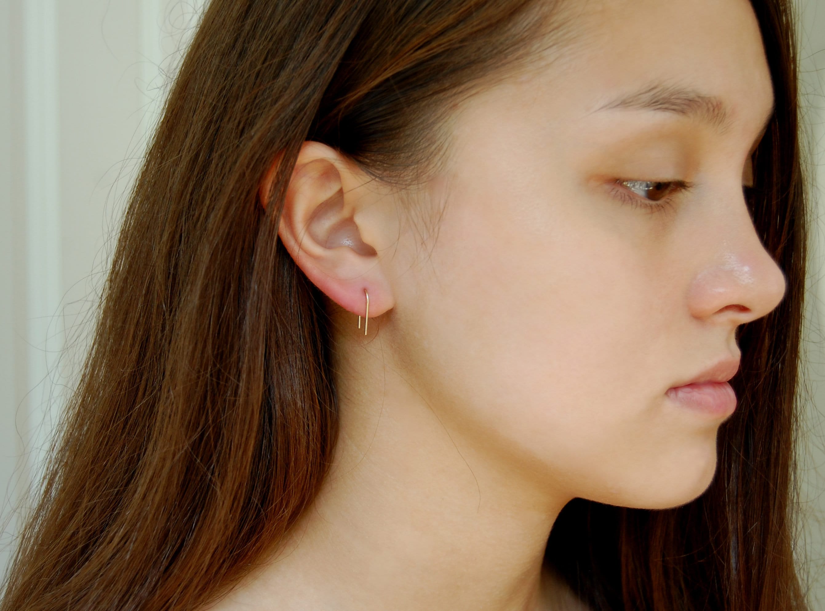 14K Gold Earrings Open Hoop Earrings Gold Arc Earrings 14K | Etsy