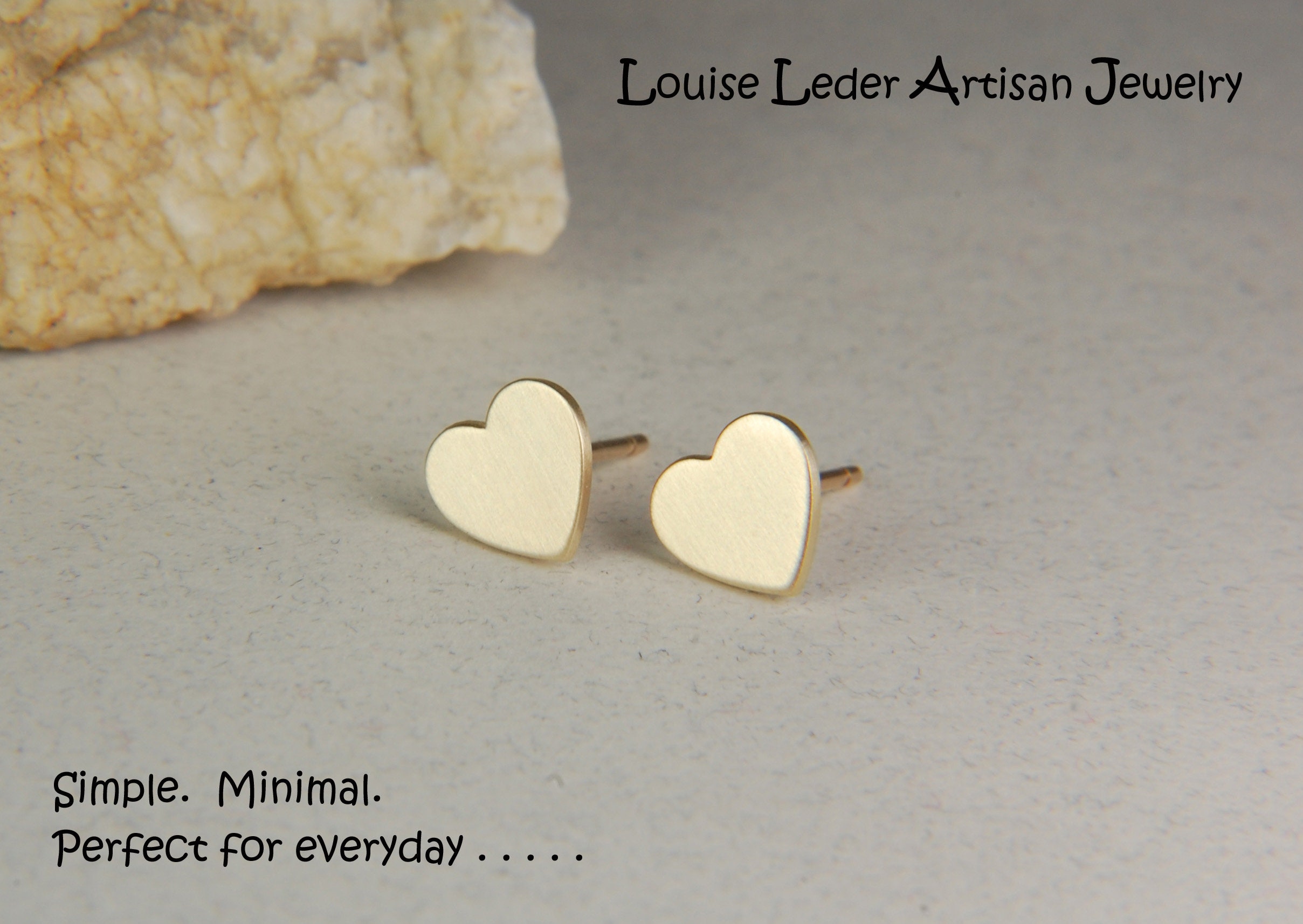 Gold Heart Earrings 14K Solid Gold Earrings Heart Stud | Etsy