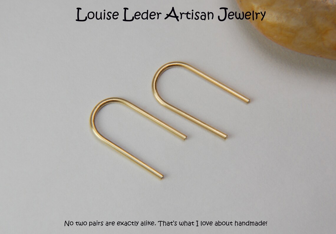 18K Solid Gold Earrings Open Hoop Earrings Gold U Earrings - Etsy