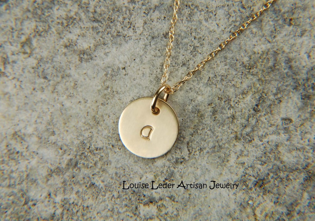 Personalized 14K Gold Disc Necklace: Hand Stamped Initial, Choose ...