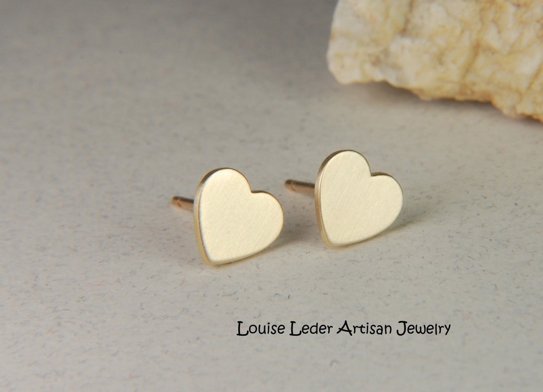 Gold Heart Earrings 14K Solid Gold Earrings Heart Stud - Etsy