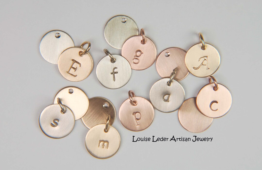 14K Gold Initial Charm Personalized Gold Charm, 14K Solid Gold Disc ...