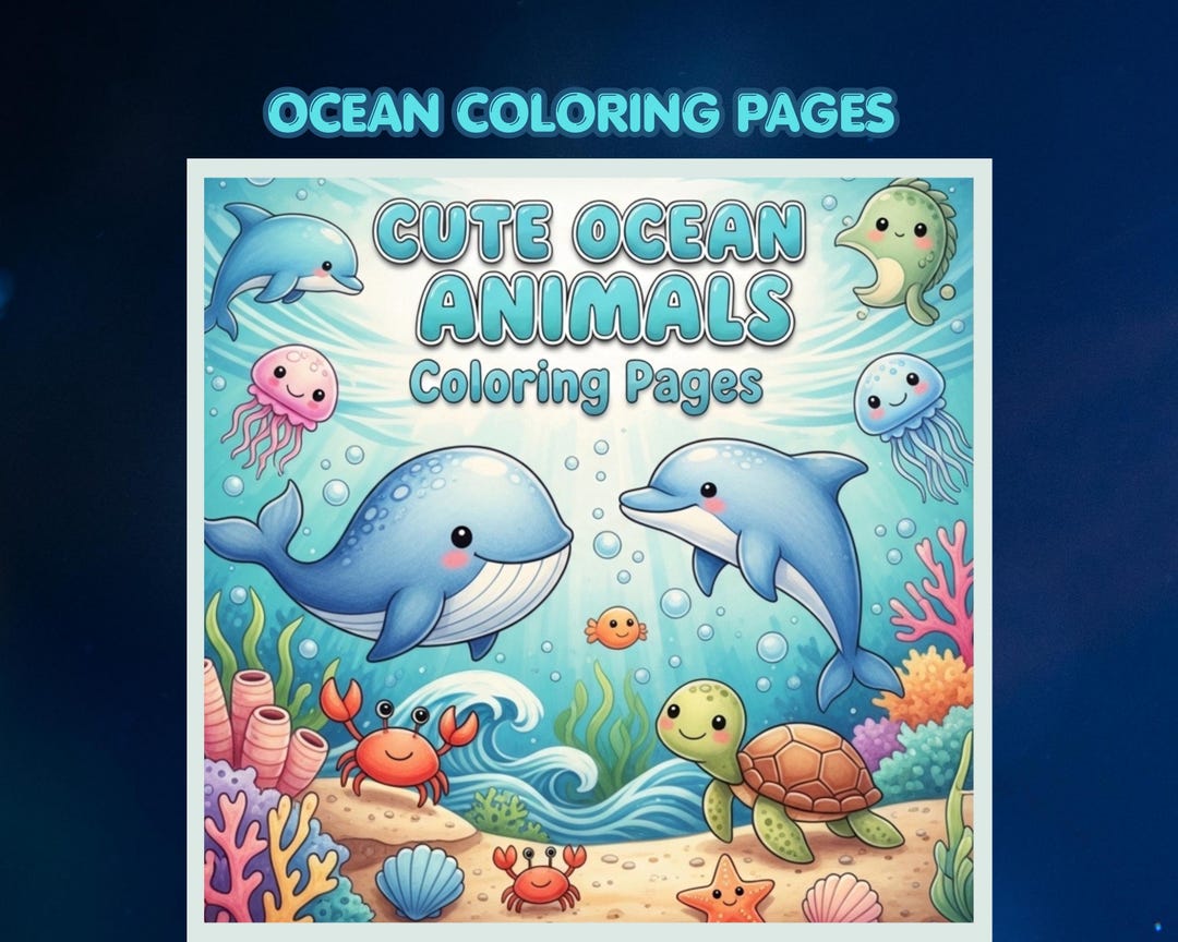 Kawaii Ocean Animals Coloring Pages for Adults and Kids (digital ...