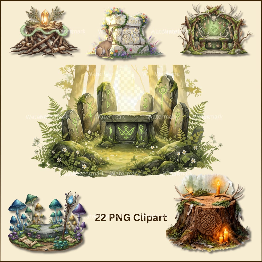 Druid Altar Clipart Bundle – Celtic Pagan Seasons, Elements, Forest ...