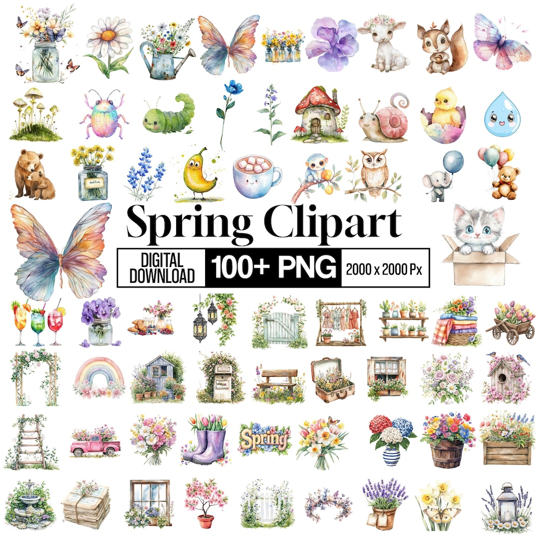 100+ Spring Clipart Png Bundle, Cute Spring Animals Png, Spring Flowers ...