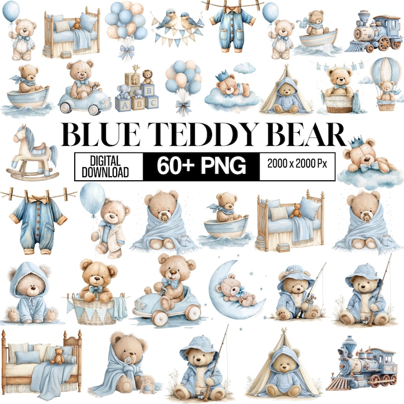 Personalised Blue Bear - Etsy UK