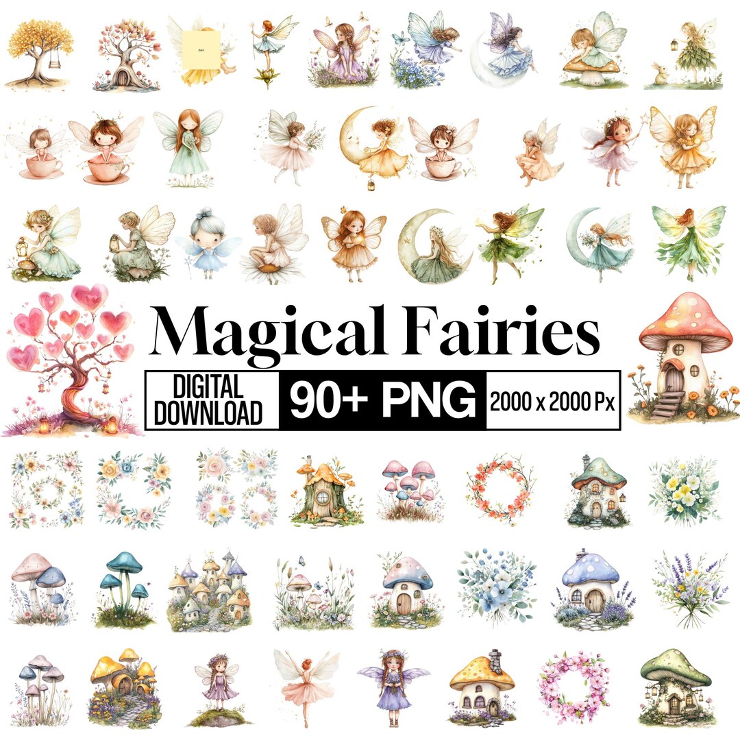 Magical Fairies Clipart Bundle, Pink Mushroom Fairy Art, Kids Fantasy ...