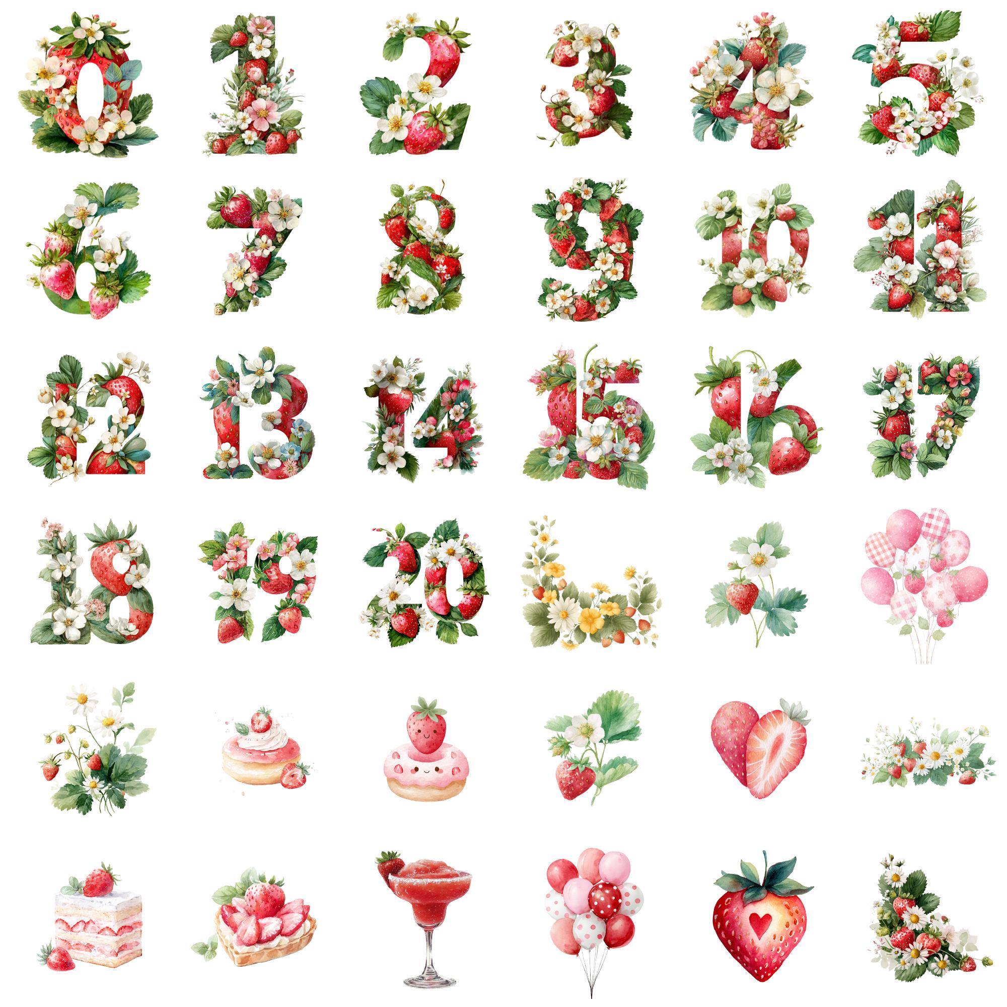 80 Strawberry Clipart PNG Bundle, Fresh Fruit Illustration, Red Berry ...