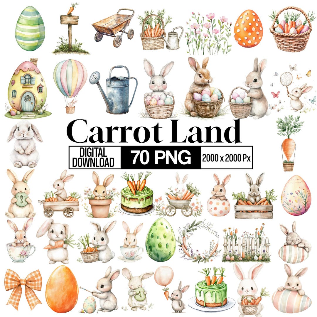 70 Carrot Land Clipart Bundle, Easter Carrot SVG, Watercolor Vegetable ...