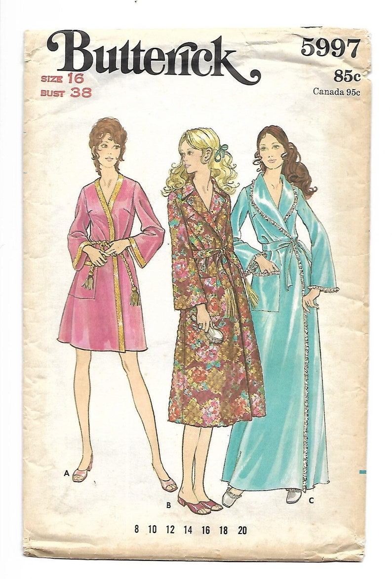 Robe Pattern, Butterick 5997, Misses Size 16, Bathrobe, Beach Cover ...