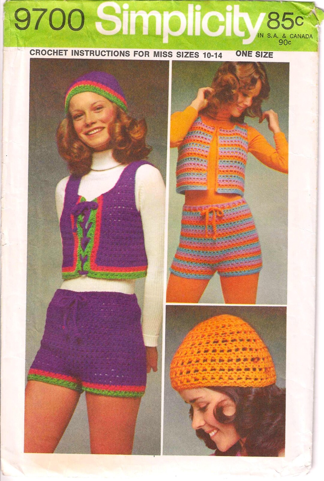 Simplicity 9700 Crochet Pattern: 1970s Vest, Shorts & Hat (size 10-14 ...