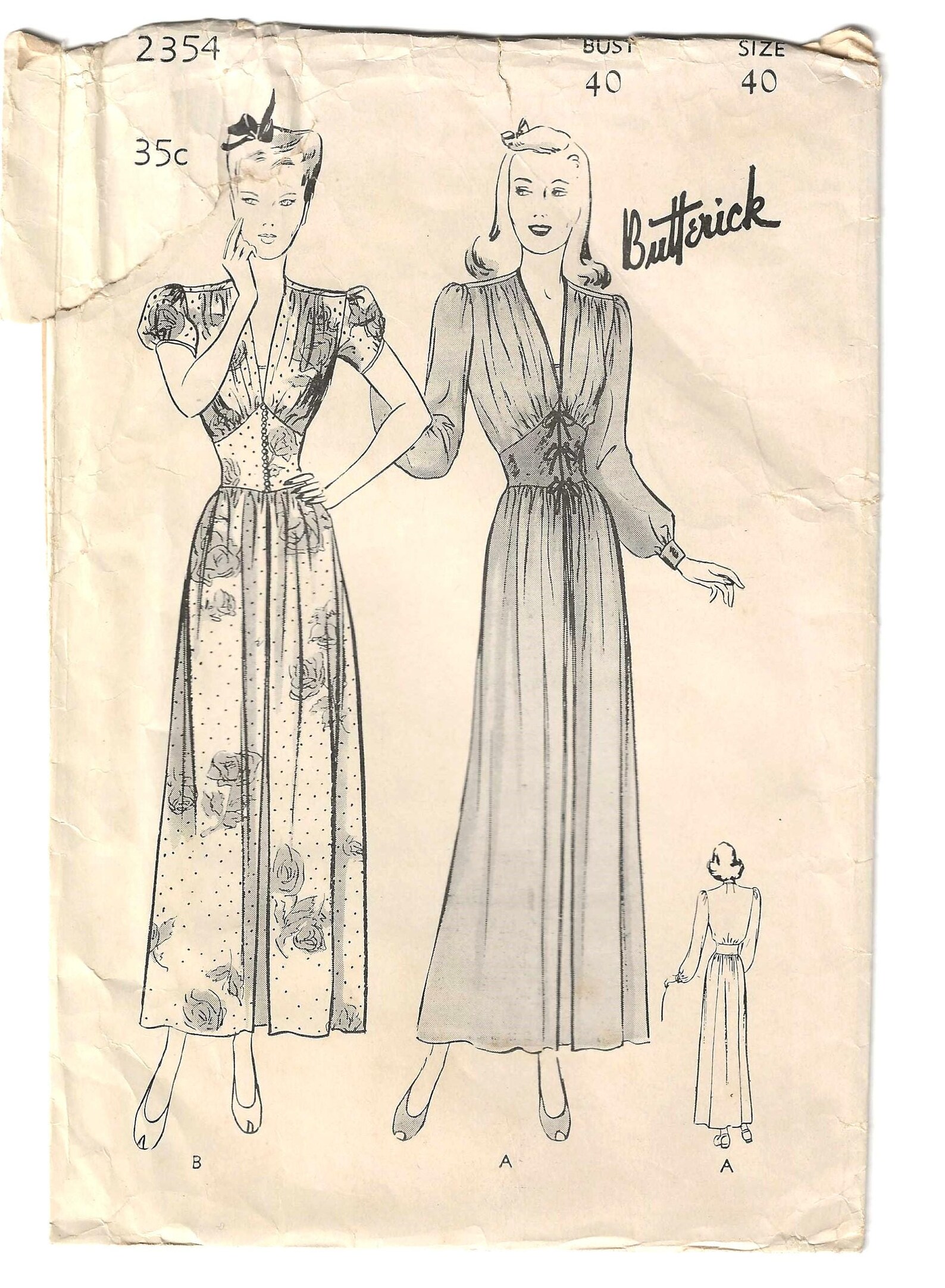 Vintage Negligee Pattern, Butterick 2354, Bust Size 40, Bishop Sleeves ...