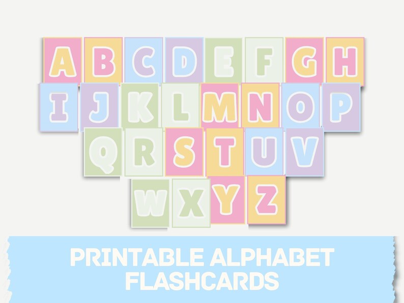 Printable Alphabet Flashcards Pastel Colors, ABC Cards for Toddlers ...
