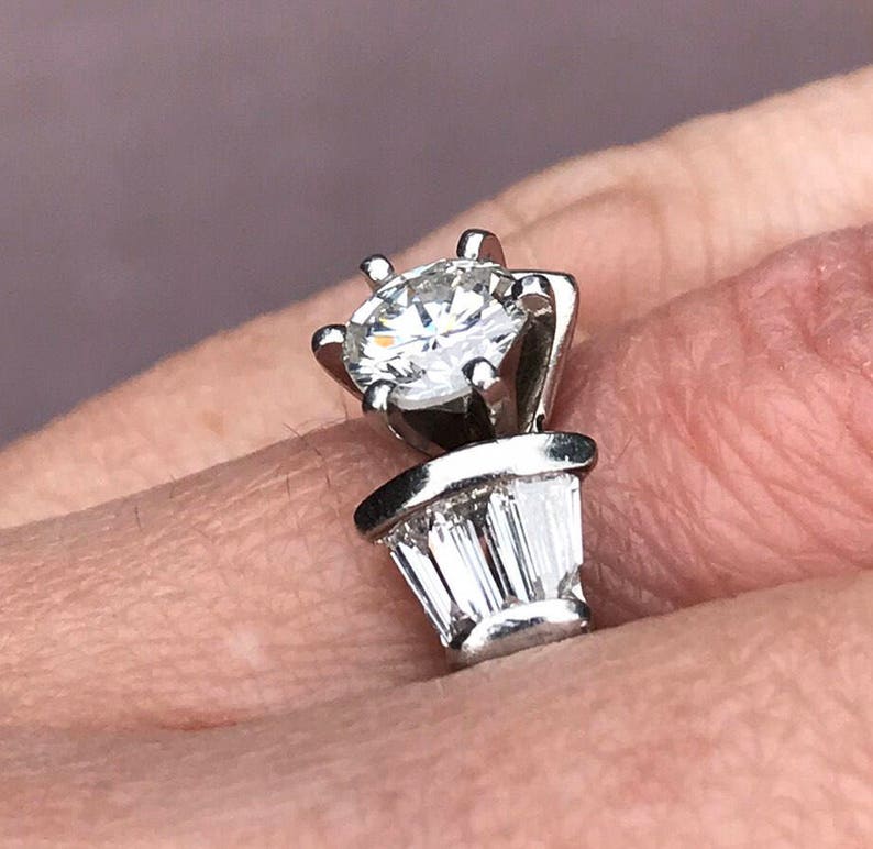 Heavy..one Carat Diamond Center with .80 Points of Baguettes - Etsy