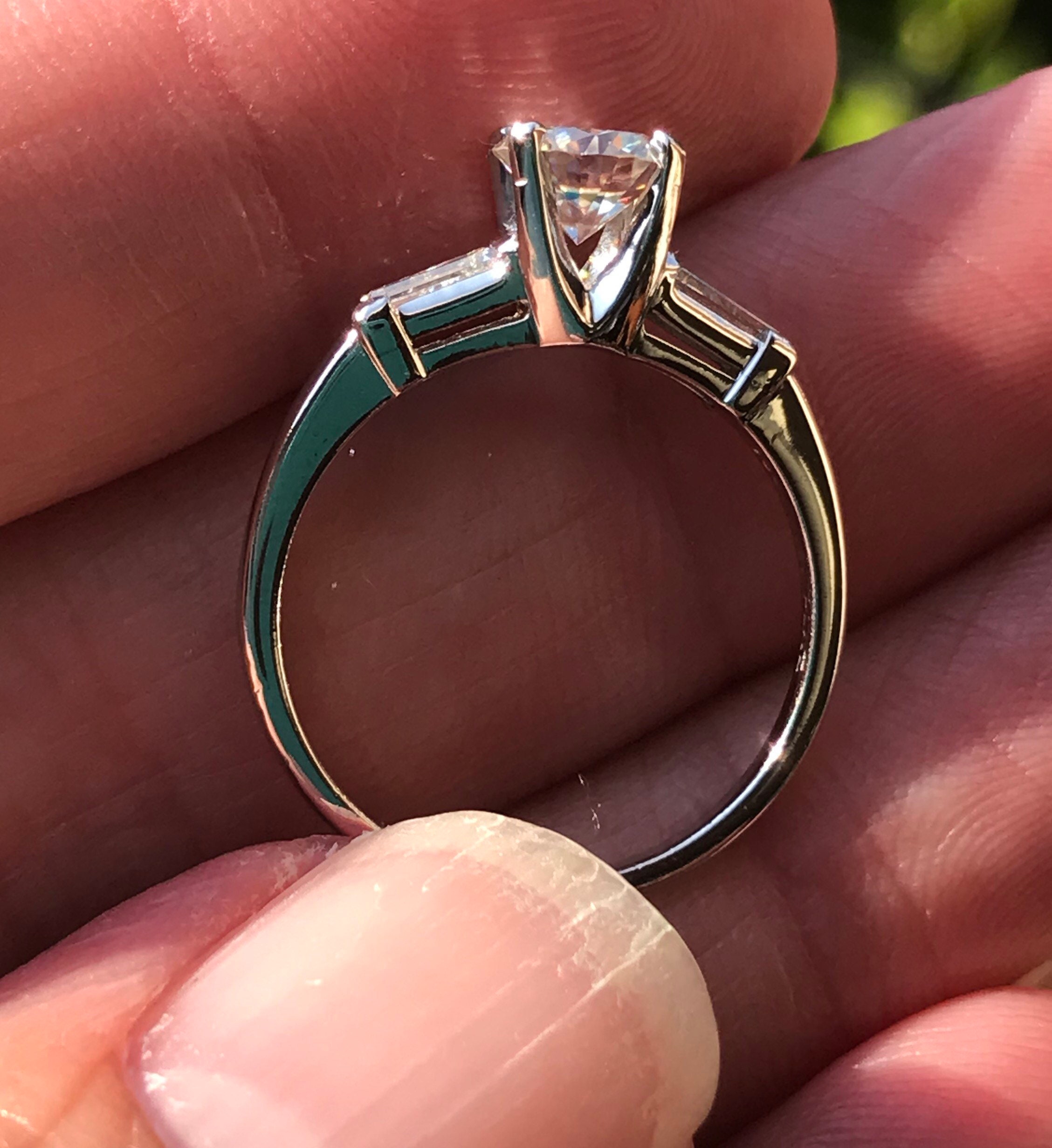 Engagement Ring 2 BAGUETTE Diamonds Platinum Wedding Ring one carat Total weight with .84 carat Moissanite Etsy