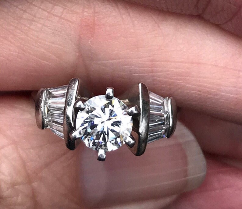 Heavy..one Carat Diamond Center --with .80 Points of Baguettes Diamonds ...