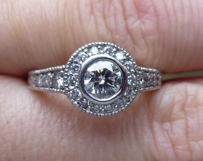 HEAVY 8 Grams Platinum and Diamond HALO Engagement Ring 50 - Etsy